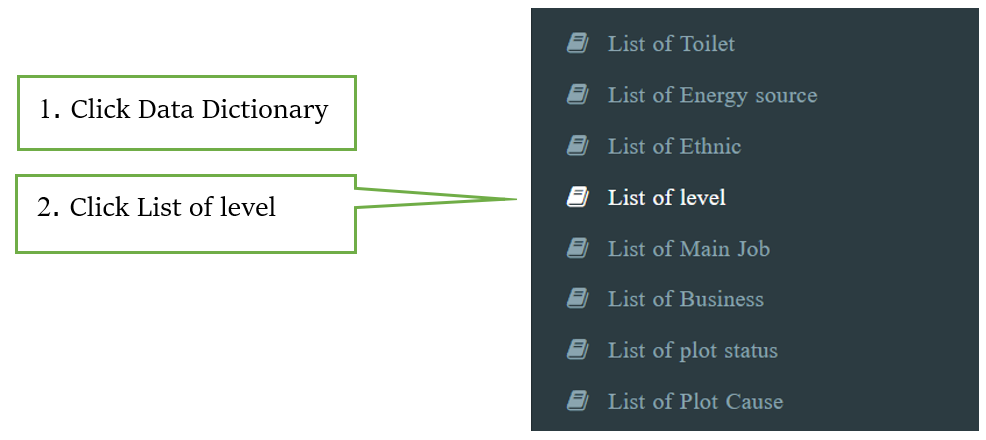 v When click on List of level, the information page will be displayed ...