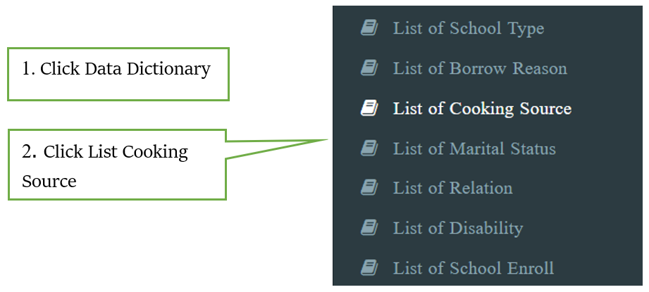 v When click on List of cooking source, the information page will be ...