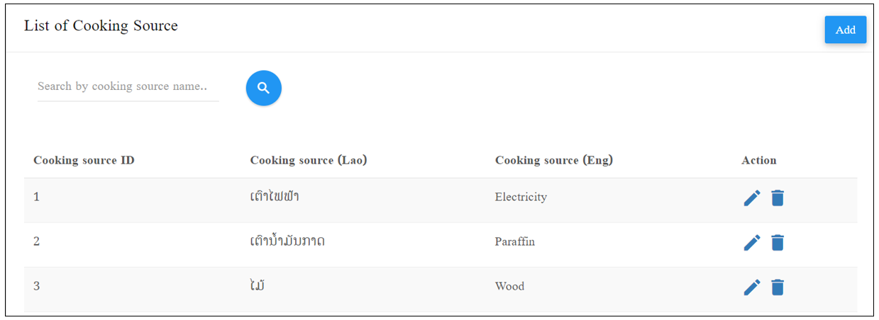 v When click on List of cooking source, the information page will be ...