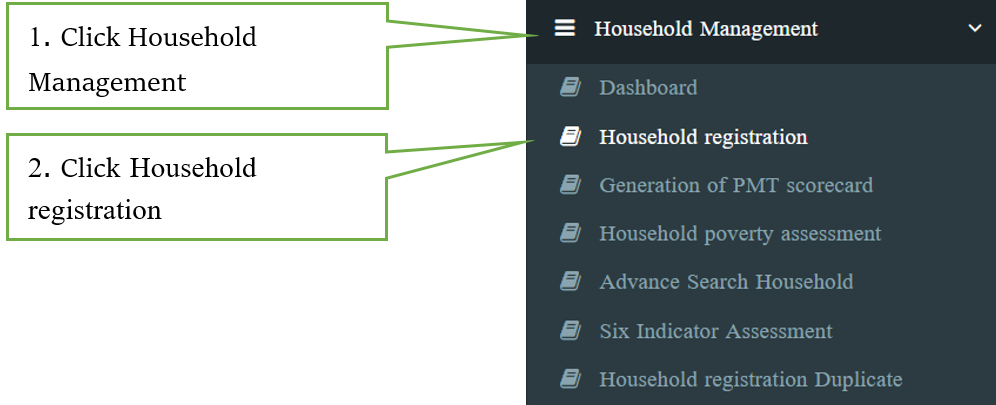 v When click on Household registration, the information page will be ...