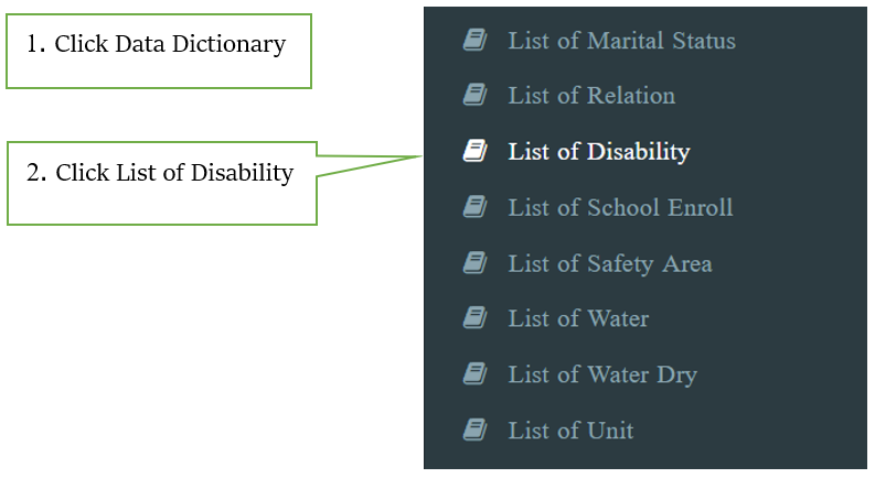 v When click on List of Disability, the information page will be ...